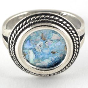 Thin Rope Frame Silver Roman Glass Ring | Baltinester Jewelry