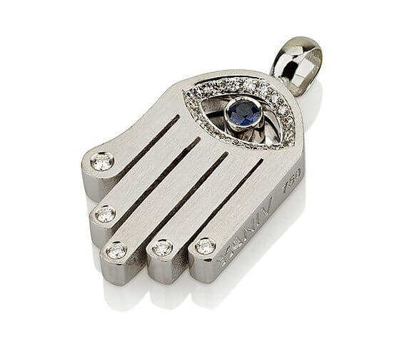 18k Gold Sapphire Diamond Hamsa Pendant | Baltinester