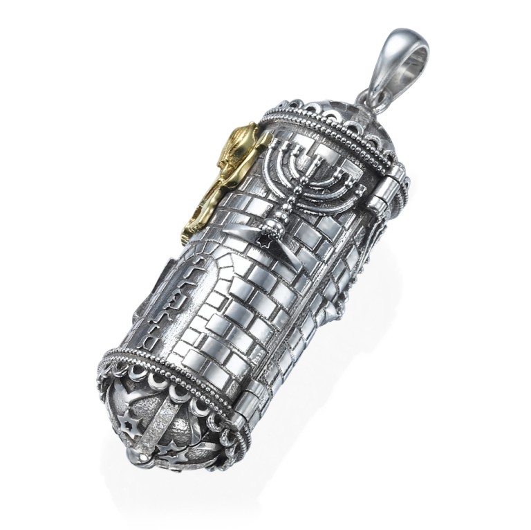 Silver & Gold Jewish Symbols Torah Pendant | Baltinester Jewelry